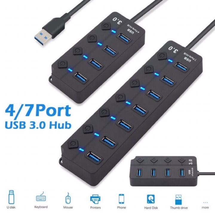 USB Hub 4/7 Ports 3.0 5GB High Speed USB Extension With Switch USB Port ...