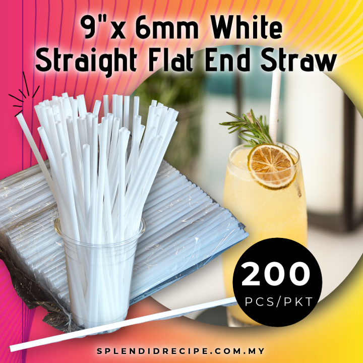 9" x 6mm White Straight Flat End Disposable Plastic Straw (200 straws ...