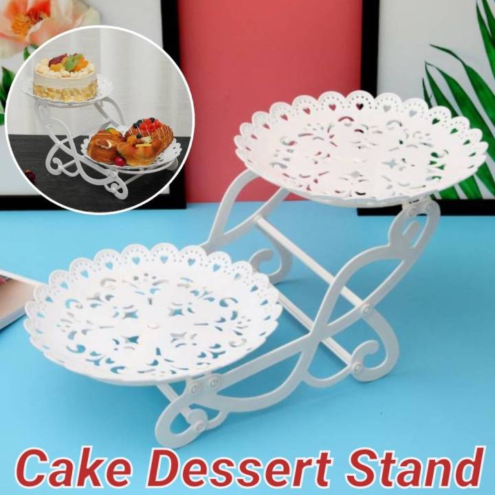 2 Tier Cake Dessert Stand Round Cake Rack with Tray Candy Cake Layered ...