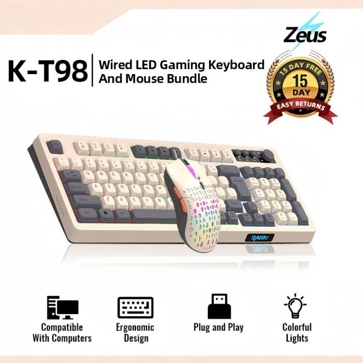 Zeus x Raiku Wired Rainbow LED Gaming Keyboard Bundle And Mouse Set 98 ...
