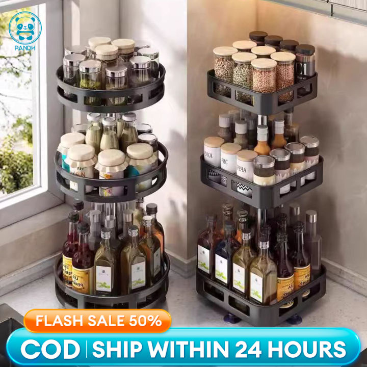 360° Rotating Condiments Racks Organizer Spice Rack Adjustable Kitchen ...