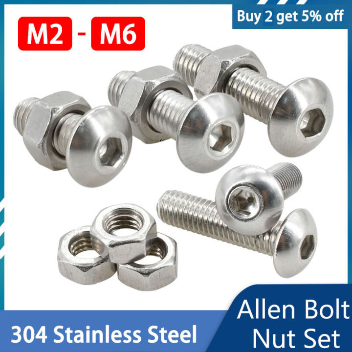 M2 M3 M4 M5 M6 Nuts and Bolts Set Stainless Steel Hexagon Button Head Hex Socket Fairing Bolt ...