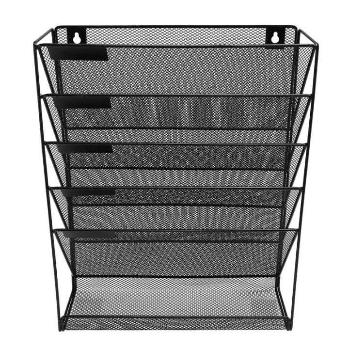 Metal Mesh Wall-Mounted Magazine File Rack Office Desk 5 Layer Interval ...