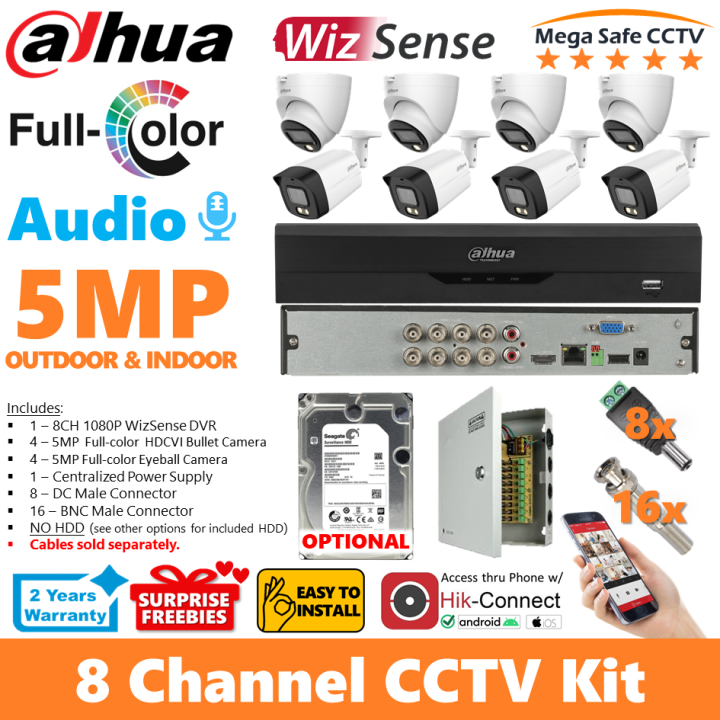 Dahua 8Channel 8Cameras (4Bullet, 4Dome) 5MP Full Color Audio Outdoor ...