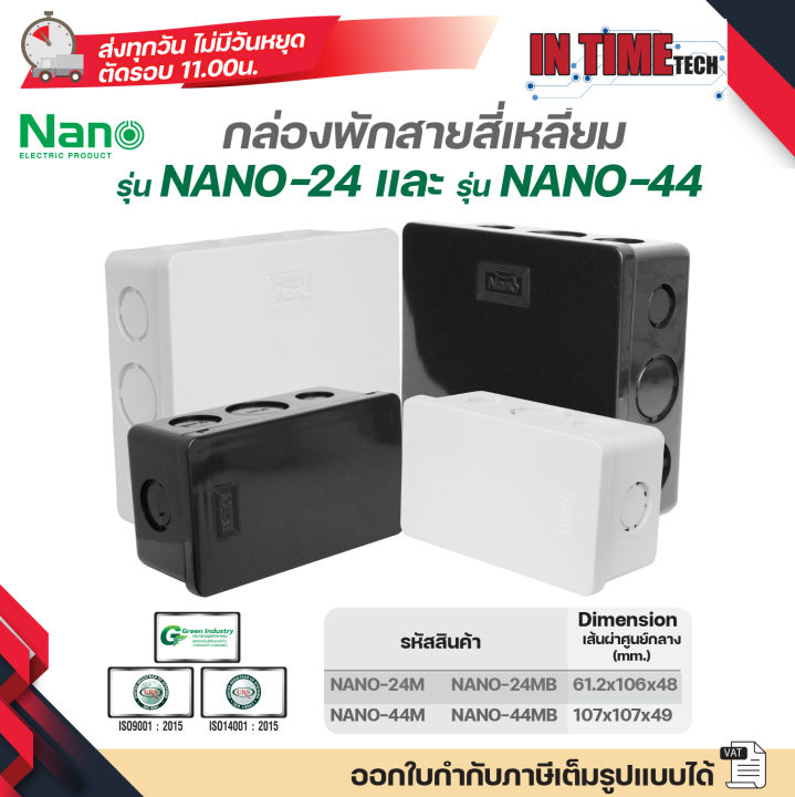 NANO กล่องพักสายแบบมิล (MM.) กล่องพักสายสี่เหลี่ยม สีขาวและสีดำ ขนาด 2x4 (Nano-24) , 4x4 (Nano ...