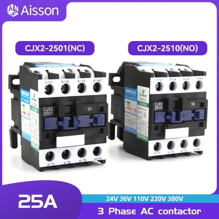 CJX2-2501 CJX2-2510 25A AC contactor Din Rail Mounted 3 Phase 3 Pole 3P+1NO/3P+1NC Coil 380V ...