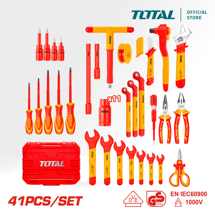 TOTAL 41 Pcs Insulated Hand Tools Set with Pliers, Screwdriver, Spanner ...