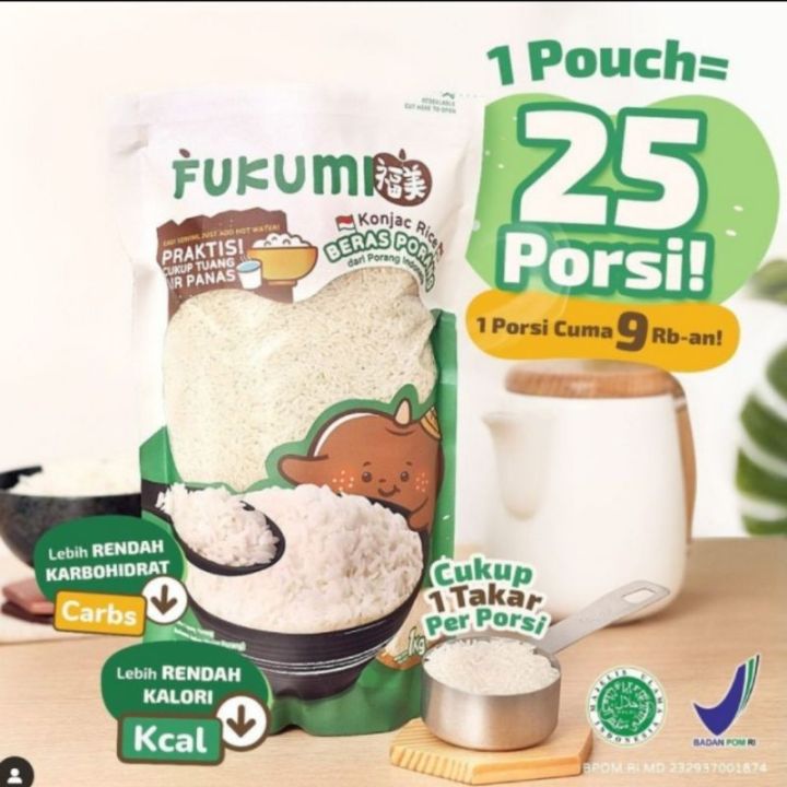 FUKUMI BERAS PORANG POUCH 1 KG - SHIRATAKI / KONJAC RICE BERAT DIET ...