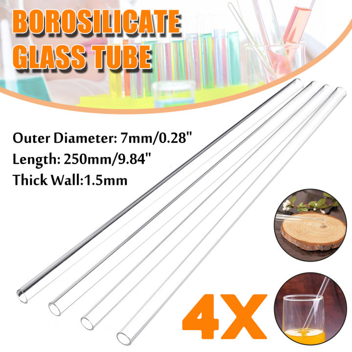 4Pcs 250mm OD 7mm 1.5mm Thick Wall Borosilicate Glass Blowing Tubes Lab ...