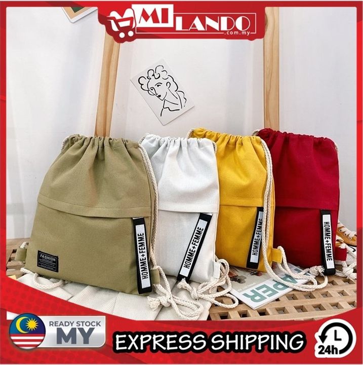 MILANDO Drawstring Canvas Bag Women Bag Student Tuition Bag Light ...
