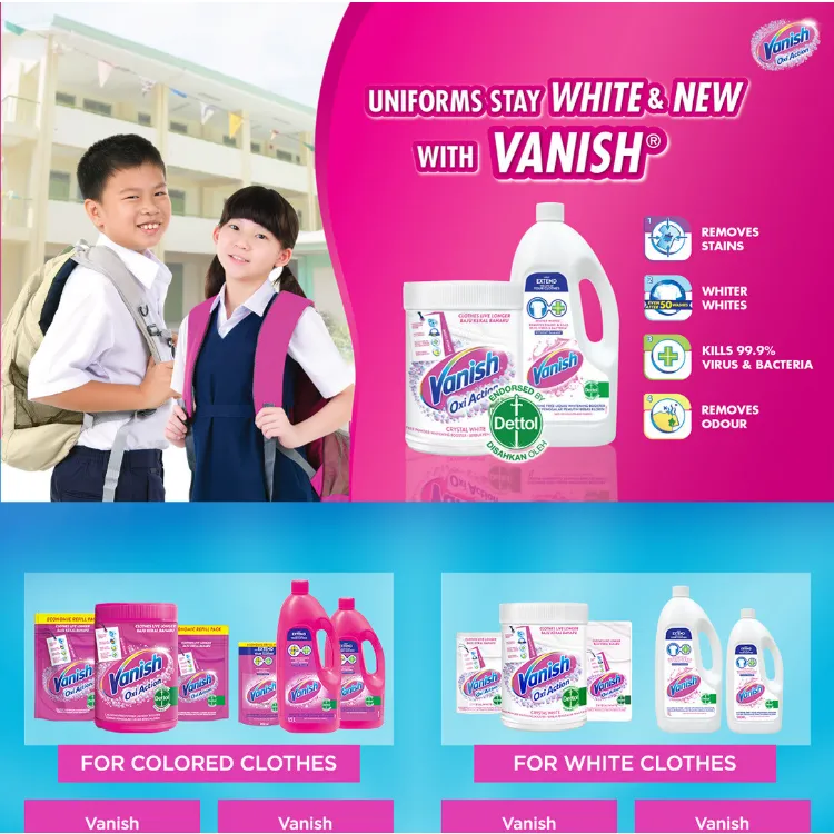 Vanish Crystal White Fabric Clothes Stain Remover Liquid 1L/1L x6 | Lazada