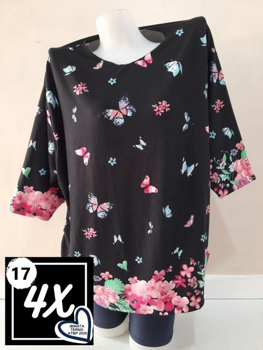 iBinata (4XL), Print Floral, Round Neck, 3/4 Sleeve, Garterized Side ...