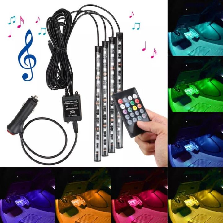 4 Pcs DRL LED Kolong RGB Lampu Dekorasi Dashboard 16 Warna + Remote ...
