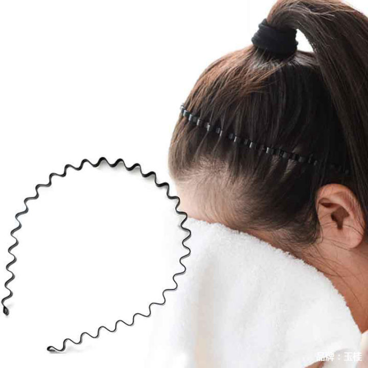 Bando Bentuk Gelombang Zigzag Hitam Polos Bandana Aksesoris Headband ...