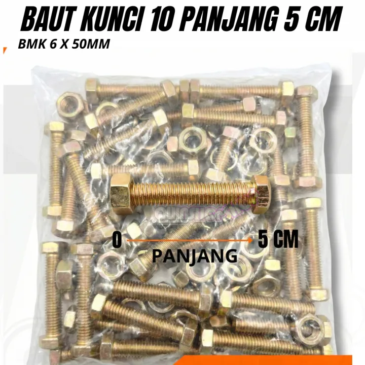 PAKET 50 SET Baut Mur Kuning M6 x 50mm (Panjang 5cm) Kunci 10 - Baut ...