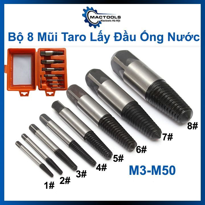 Bộ taro tháo ốc gãy 8 mũi lấy đầu ống nước và bulong ốc vít gãy M3-M50 ...