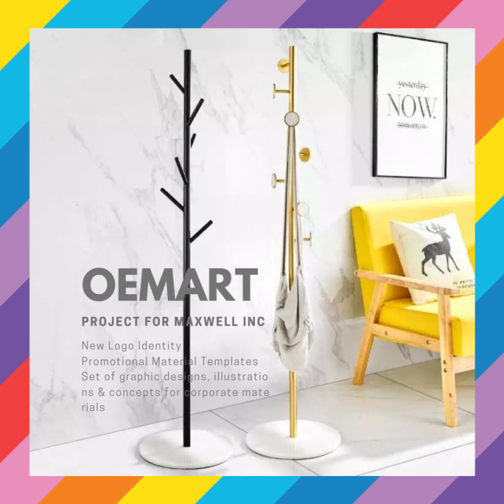 🌸 Ready Stock 🌸 Antique Brass Nordic Coat Rack Free Standing 8 Hooks ...