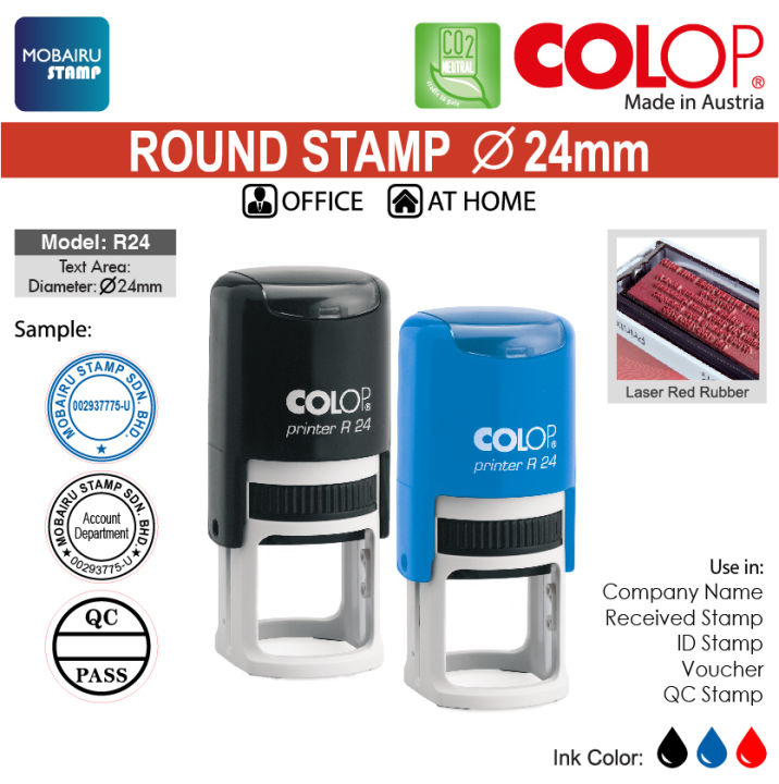 COLOP Round R24 Rubber Stamp Customized Text - Self Inking Printer Company Stamp [Office ...