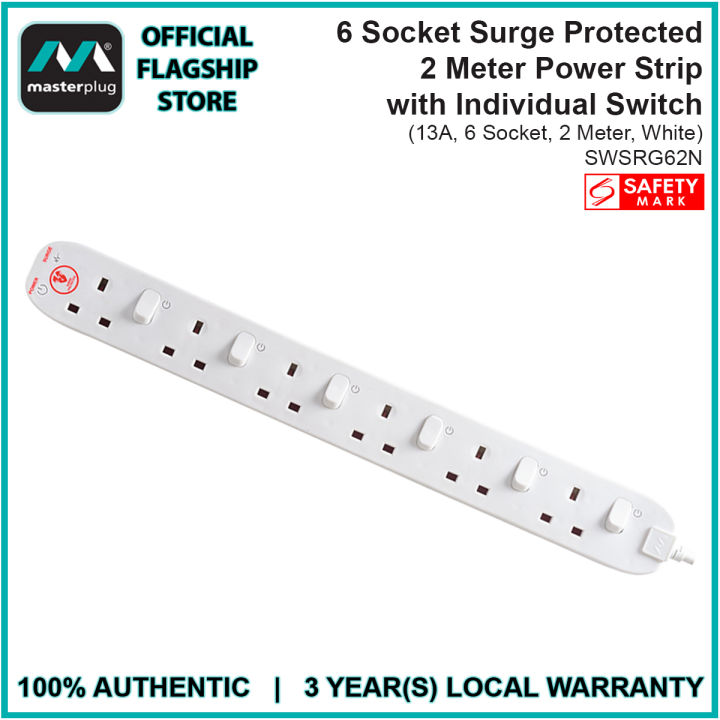 Masterplug Extension Socket, Individually Switched Surge Protected ...