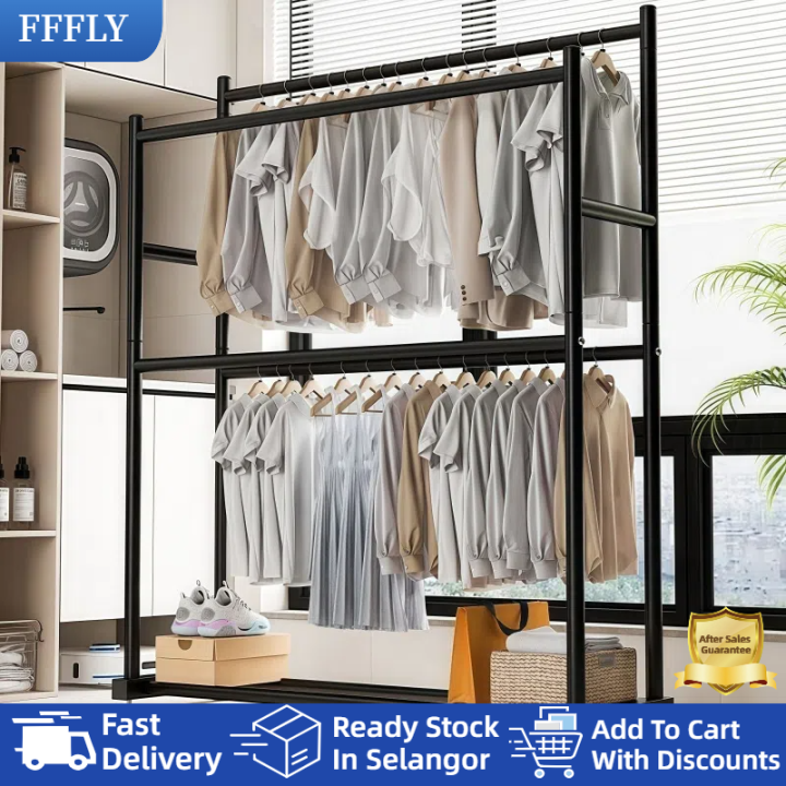 Floor Standing Hanger Steel Pipe Double Row Display Rak Baju Indoor ...