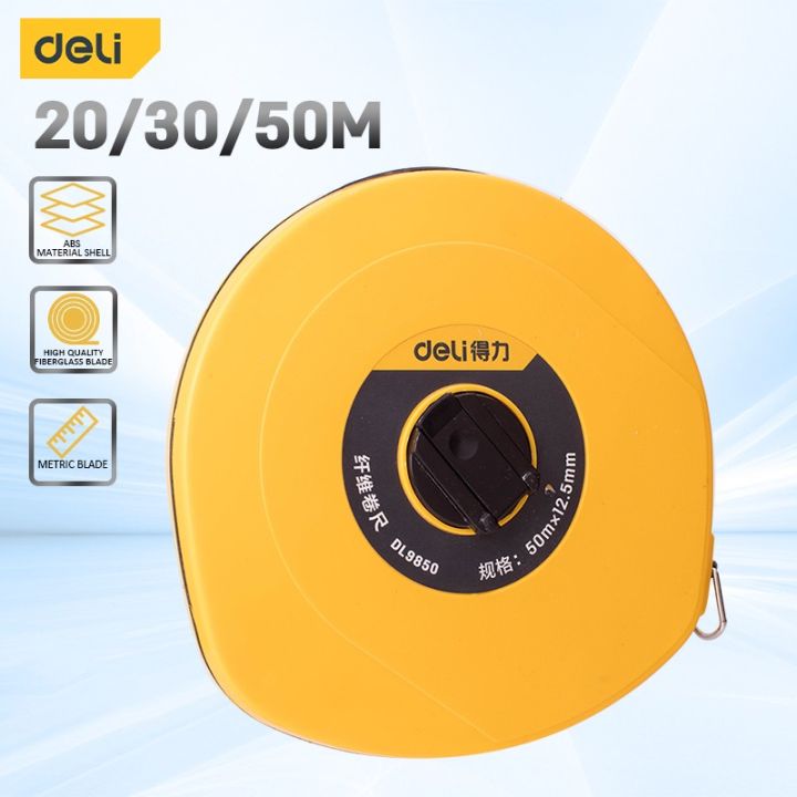 Deli Industrial Fiberglass Measuring Tape 20M/30M/50M PVC Coated Blade Long Tape Measure ...
