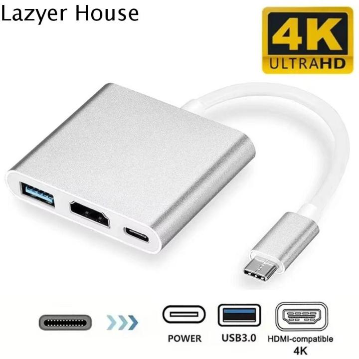 LAZYER 4K HDMI USB C HUB 3 in 1 TYPE C Extension Cable TYPE-C to HDMI ...