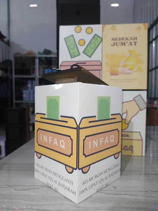 celengan kayu motif Ka'bah unik kotal amal infaq mushola masjid bisa ...