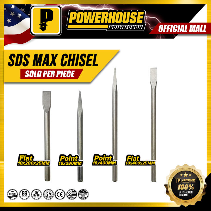 Powerhouse SDS Max Chisel Pointed / Flat 280-400MM for Concrete Breaker ...