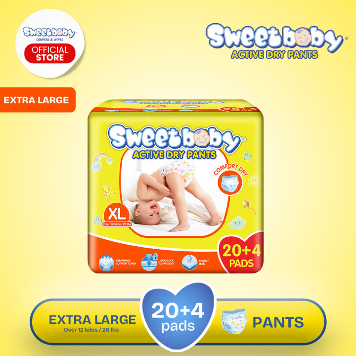 SWEETBABY ACTIVE DRY PANTS DIAPER - EXTRA LARGE XL - 20+4 PADS ONE PACK ...