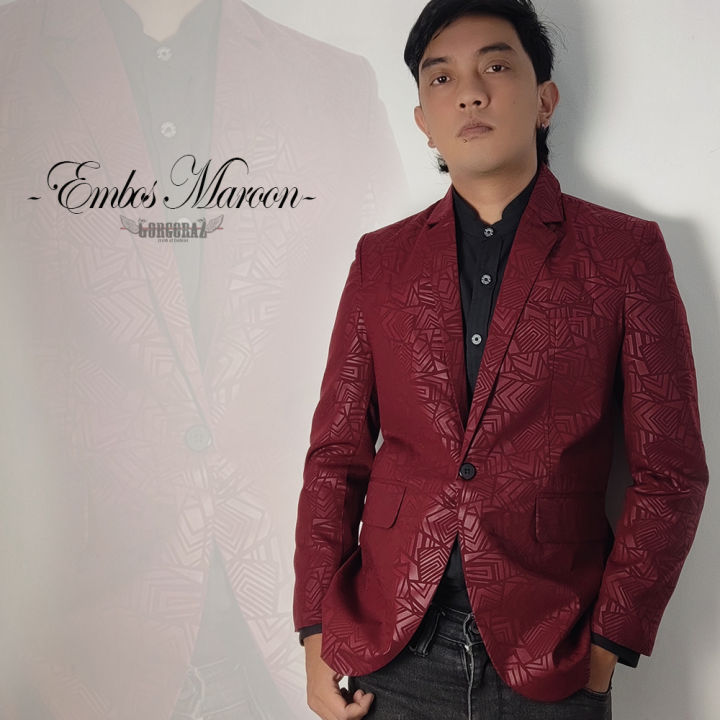 jas batik blazer batik pria merah maroon slimfit modern embos motif ...