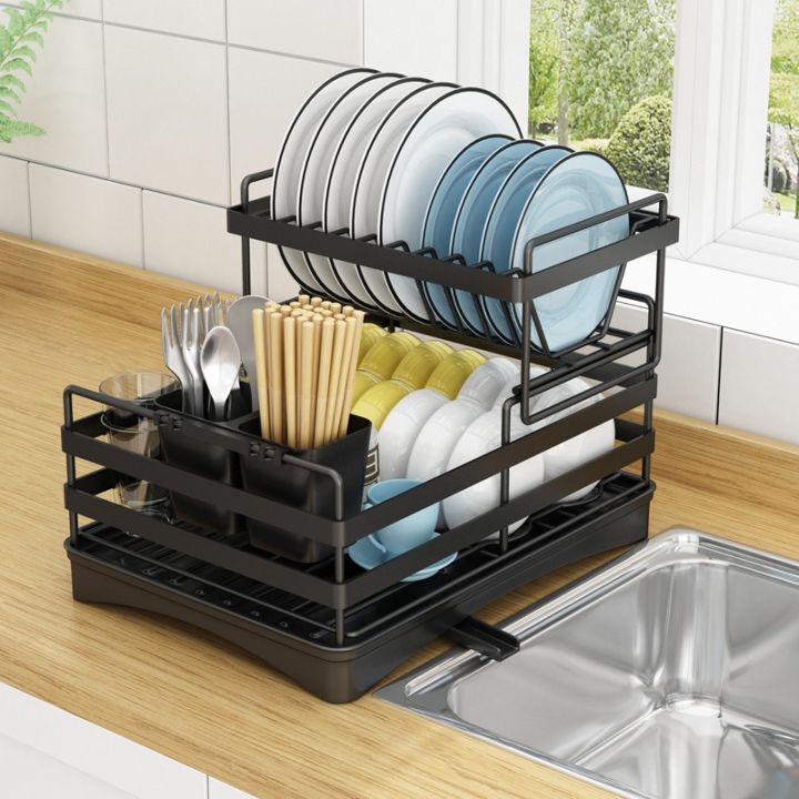 SANMU 2-Tier Dish Rack Dish Drainer 2 Layer Adjustable Basin Rack ...
