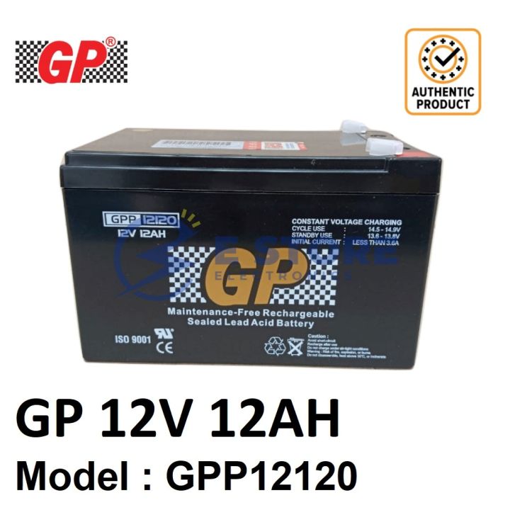 GENUINE GP 12V 12Ah Rechargeable Sealed Lead Acid Battery - GPP12120 ...