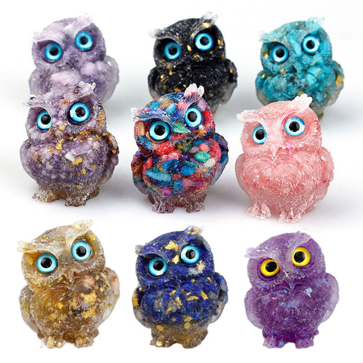 Jsej 1เดสก์ท็อปพีซีหินกรวดคละแบบธรรมชาติคริสตัลธรรมชาติควอตซ์นกฮูก ...