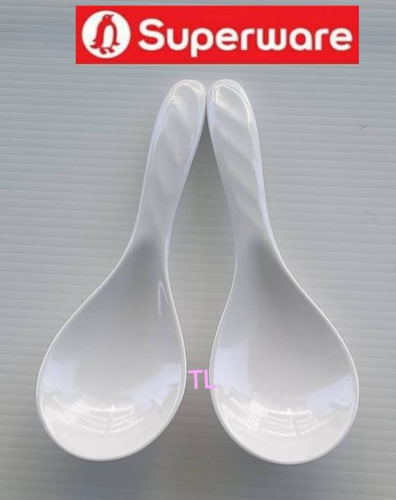 ทัพพีซุปเปอร์แวร์ 2ชิ้น สีขาวด้ามเกรียว เมลามีน100% ตรานกเพนกวิน superware | Lazada.co.th