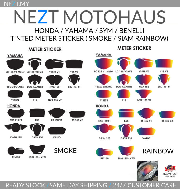 Meter Tinted Sticker Smoke / Rainbow Yamaha Y15 Y16 125Z NVX SRL LC135 ...