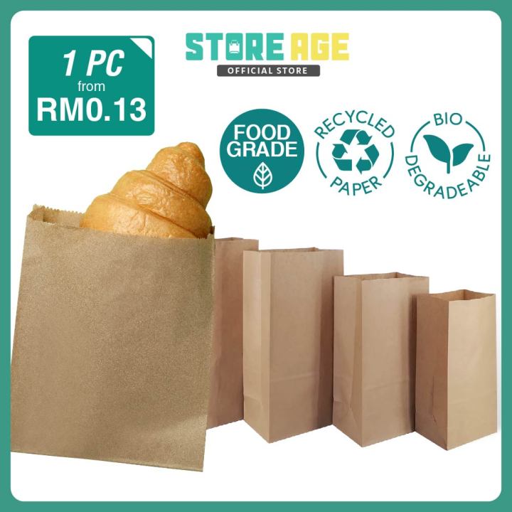 Store Age [50/100pcs] Brown Food Grade Paper Bag, SOS Bag, Die Cut ...
