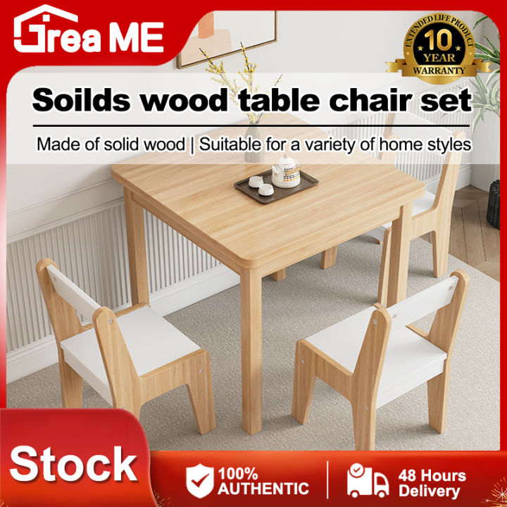 【10 Years Warranty】DreaME 100% solid wood dining table set with chair ...