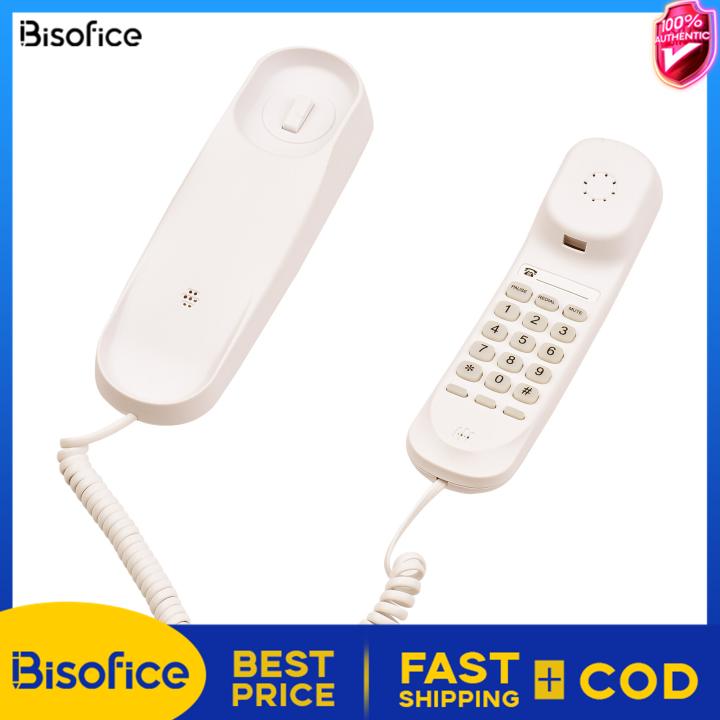 Bisofice Mini Desktop Corded Landline Phone Fixed Telephone Wall Mountable Supports Mute/ Pause ...