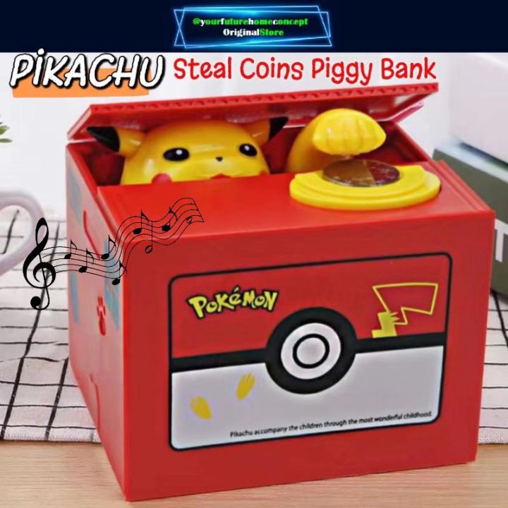 NOVELTY Super Cute Pikachu Pokemon Stealing Coins Piggy Bank with Music ...