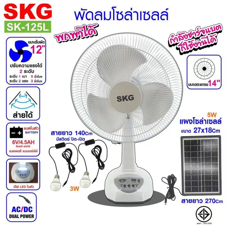 SKG/MXNEC พัดลมโซล่าเซลล์/ใช้ไฟบ้านได้ รุ่น SK-125L/M-511S สีขาว , พัดลมพกพา พัดลมพกพาชาตไฟ พัด ...