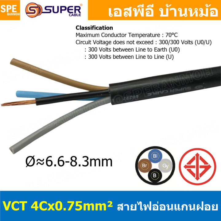 [ 2 เมตร ] VCT-4x0.75 สาย VCT 4C X 0.75 sq.mm สายอ่อน 4 คอร์ Size 0.75 ...