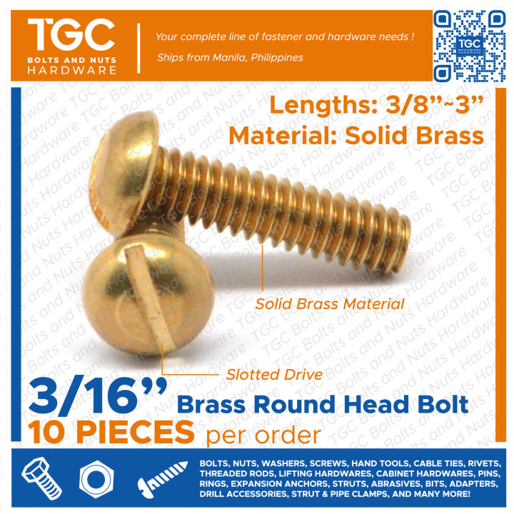 TGC 10PCS Brass Roundhead 3/16 x 1/4~3 inches Brass Stovebolt | Round Head Bolt Screw | Lazada PH