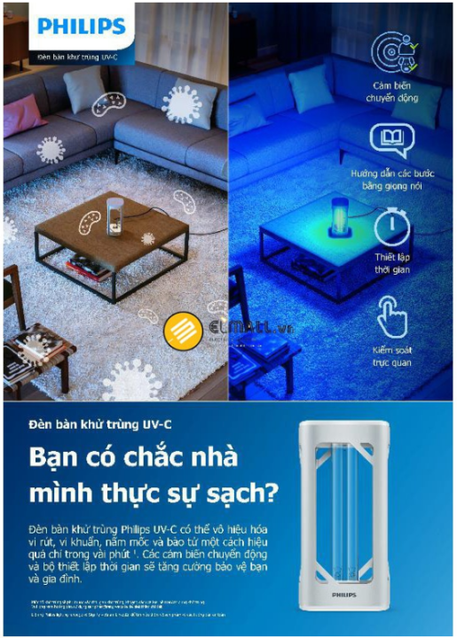 ĐÈN BÀN DIỆT KHUẨN TIA CỰC TÍM UV PHILIPS DIỆT TẤT CẢ VIRUT, VI KHUẨN ...