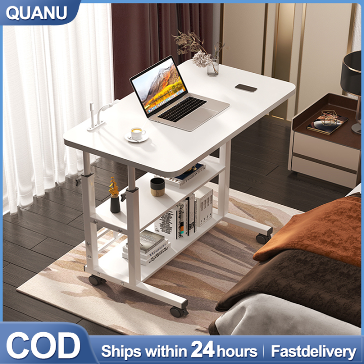 QuanU Adjustable Height Lifting Table with Wheels Bedside Study Laptop ...