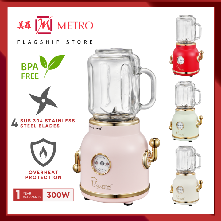 La Gourmet Retro Mini Blender | Pink, Cream, Red & Green | LGELRB400918 ...