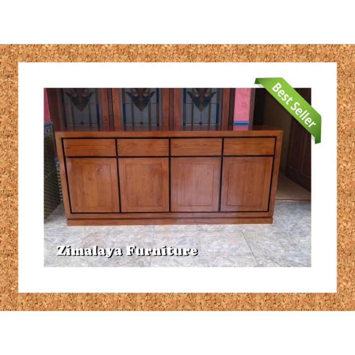BUFET KAYU JATI MINIMALIS 2 METER 4 PINTU 4 LACI | Lazada Indonesia