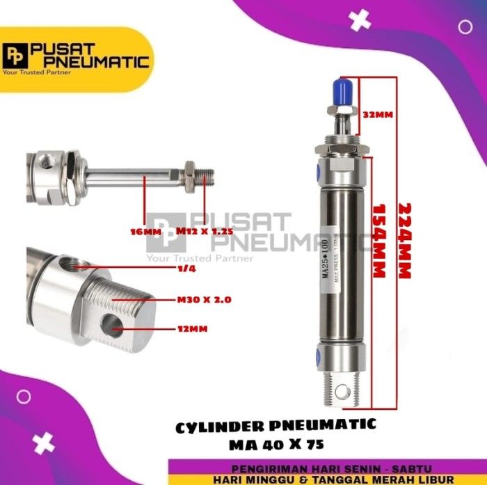 MA 40x75 CYLINDER PNEUMATIC STAINLESS MA 40 X 75 | Lazada Indonesia