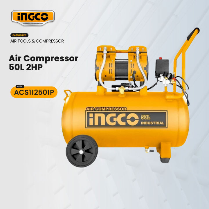 Ingco 50L Industrial Air Compressor 2HP Oil-Free System 100% Pure ...