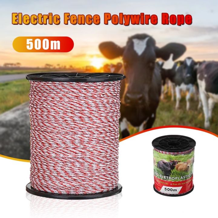 500M x 2mm Coiled Wire Electric Fence Rope Red and White Strip Steel ...