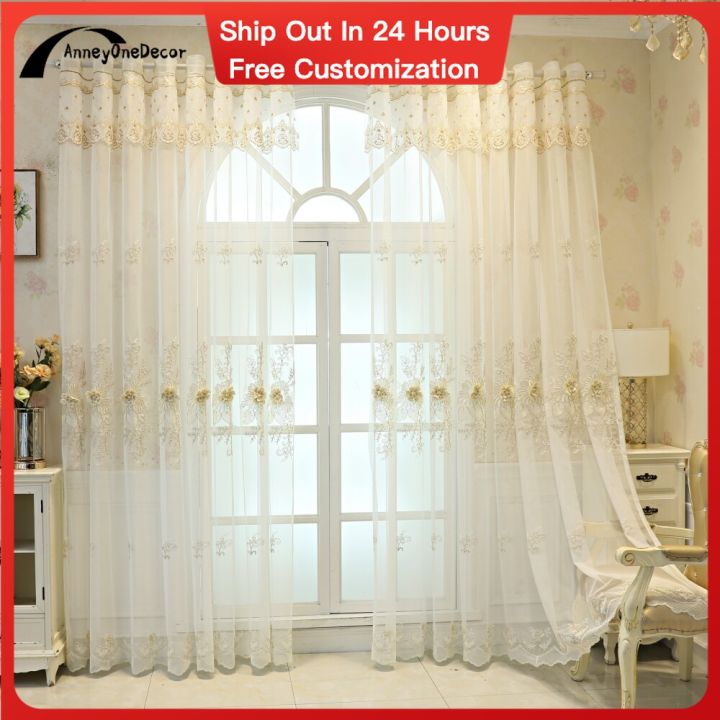 AnneyOneDecor Luxury Embossed Flower Sheer Curtain Delicate Embroidery ...
